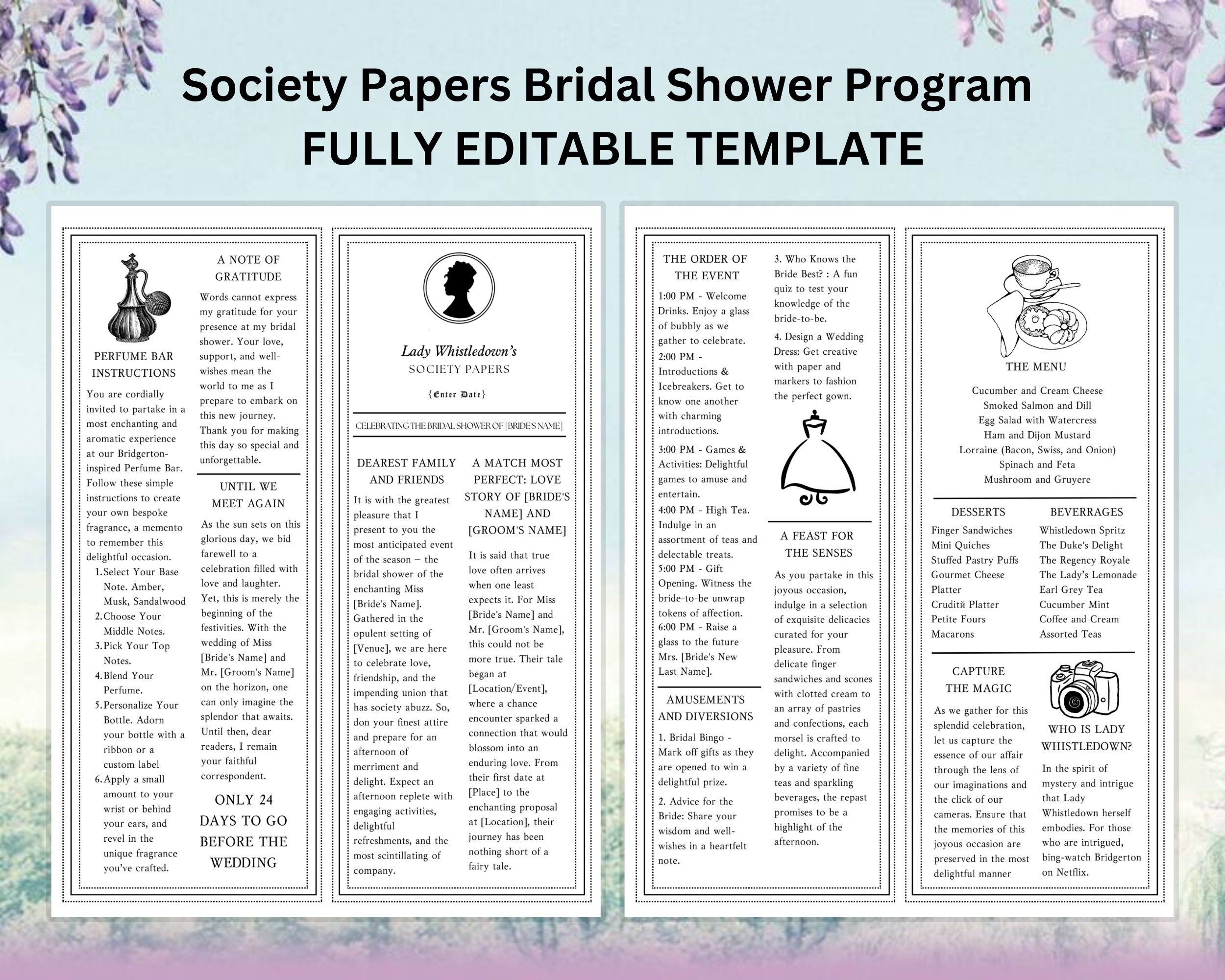 Lady Whistledown's Society Papers Bridal Shower Program, Bridgerton ...
