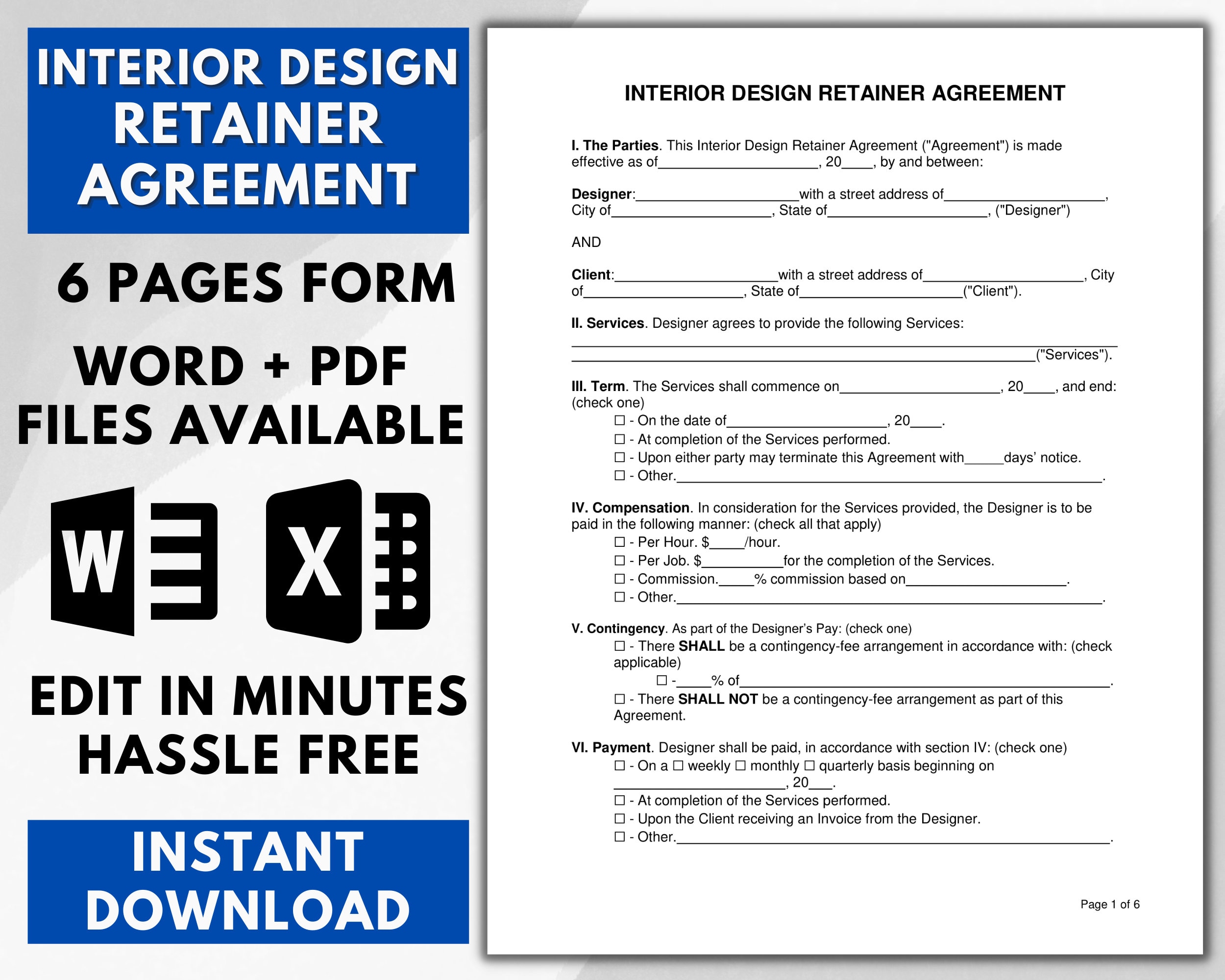 Interior Design Contract, Interior Design Agreement Template, Editable ...