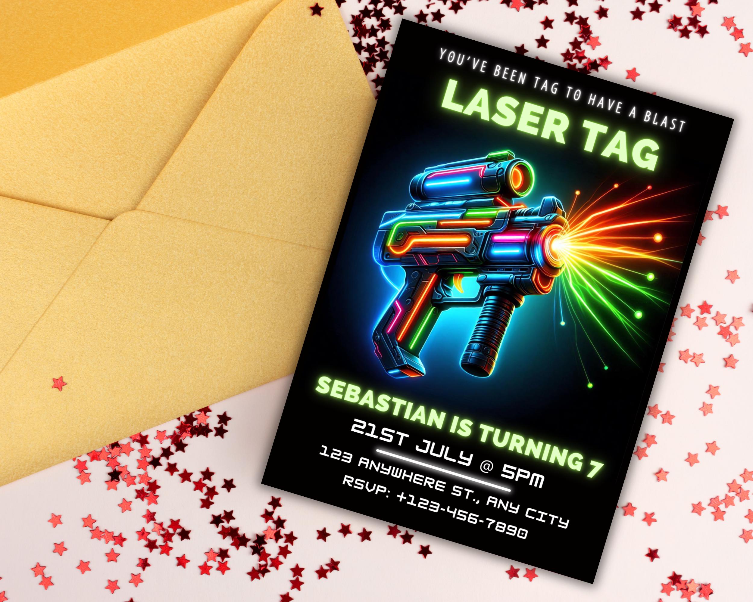 Laser Tag Birthday Invitation Template, Laser Tag Invitation, Neon Glow ...