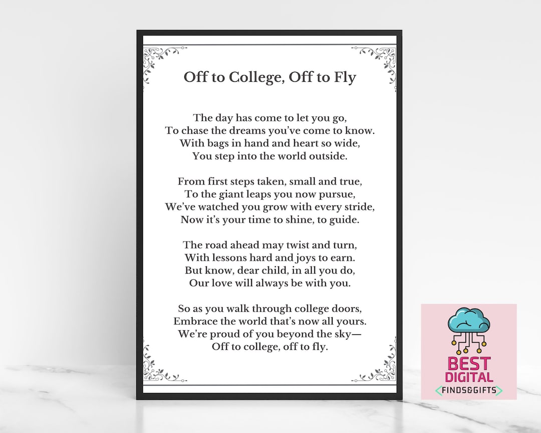 Gift to College Freshman From Parents, Poem Going off to College, Poem ...