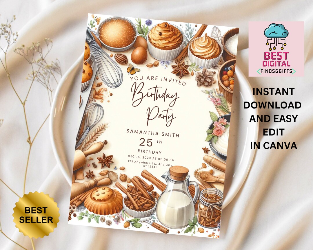 Editable Baking Birthday Party Invitation, Baking Party Invite, Cooking ...