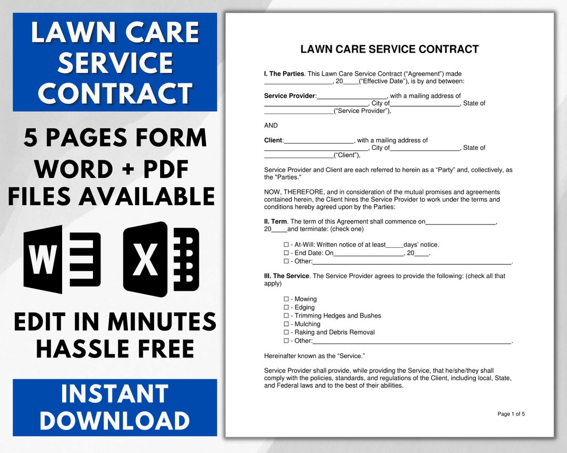 Lawn Care Service Contract, Landscaping Contract, Garden Care Agreement ...