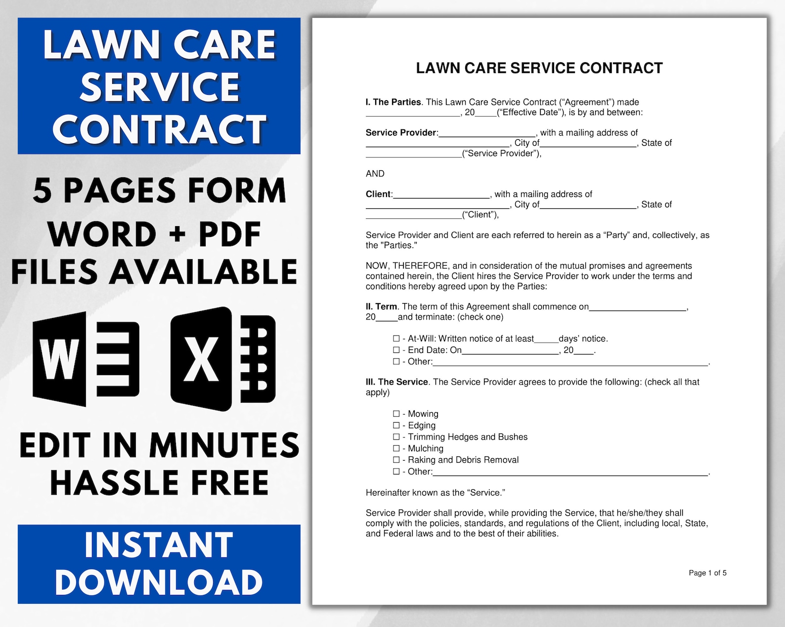 Lawn Care Service Contract, Landscaping Contract, Garden Care Agreement ...