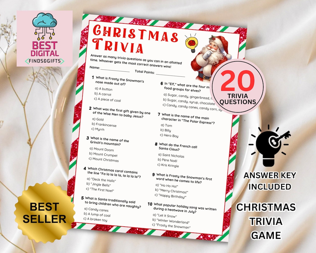 Printable Christmas Trivia Game, Christmas Party Game, Christmas Game ...