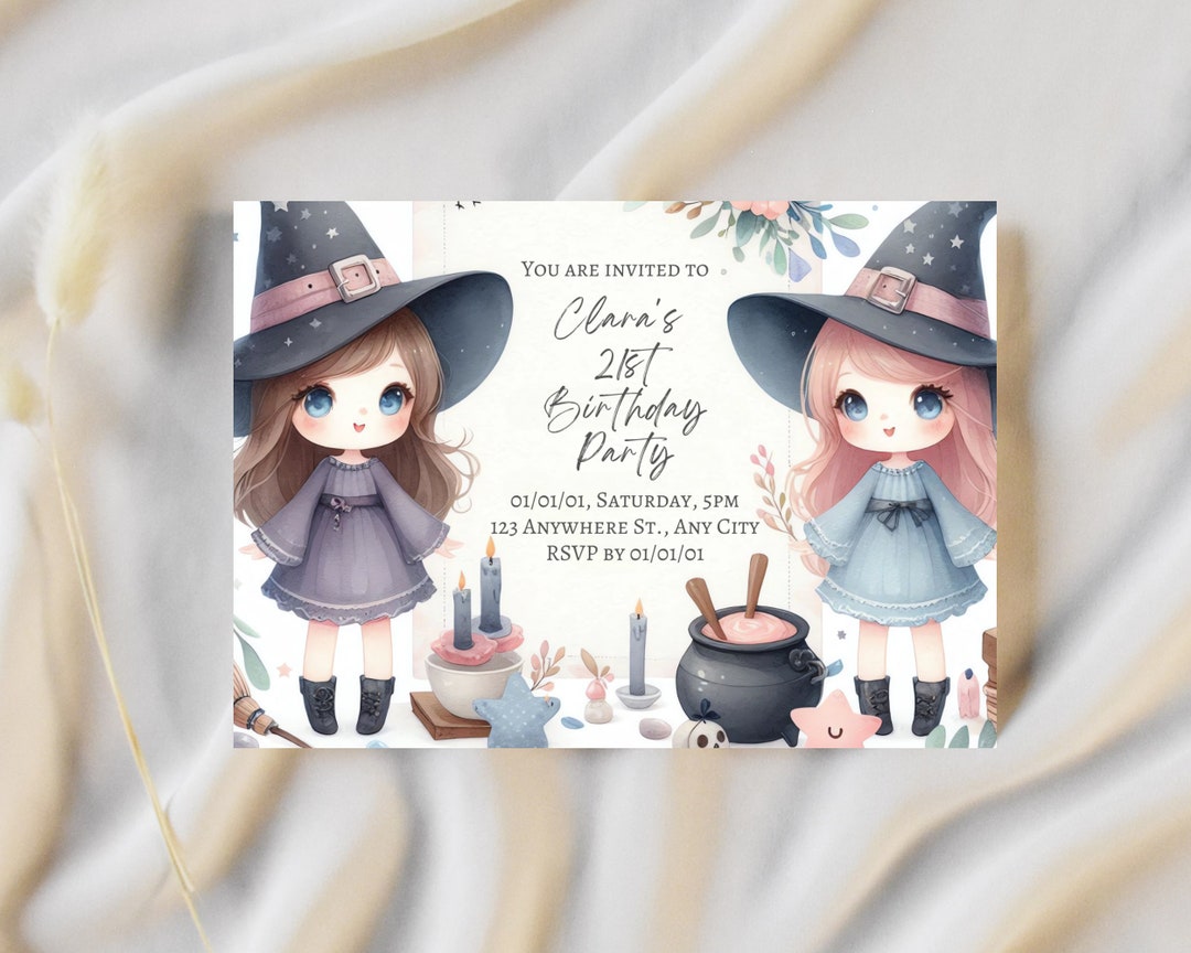 Editable Witch Birthday Invitation, Halloween Invitation, Witch ...