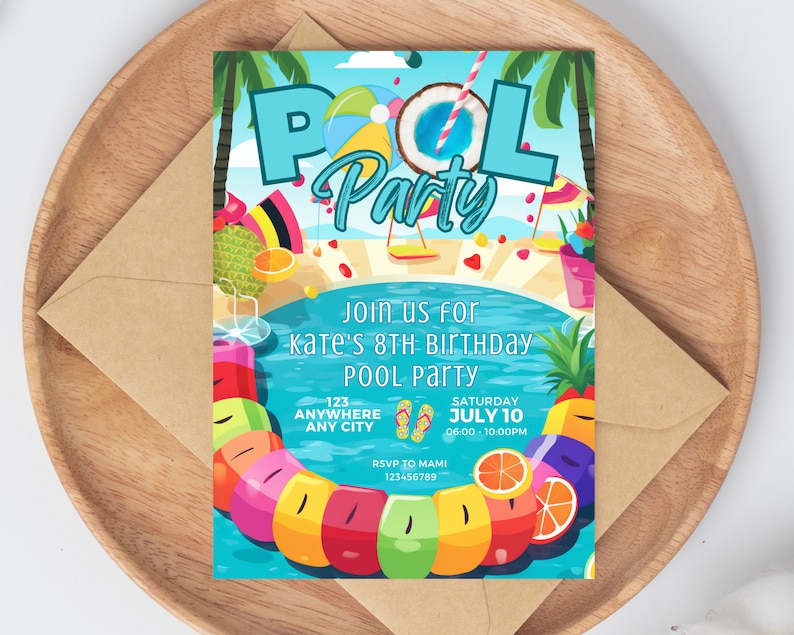 Editable Pool Party Invitation Tropical Splish Splash Girly Pool Party ...