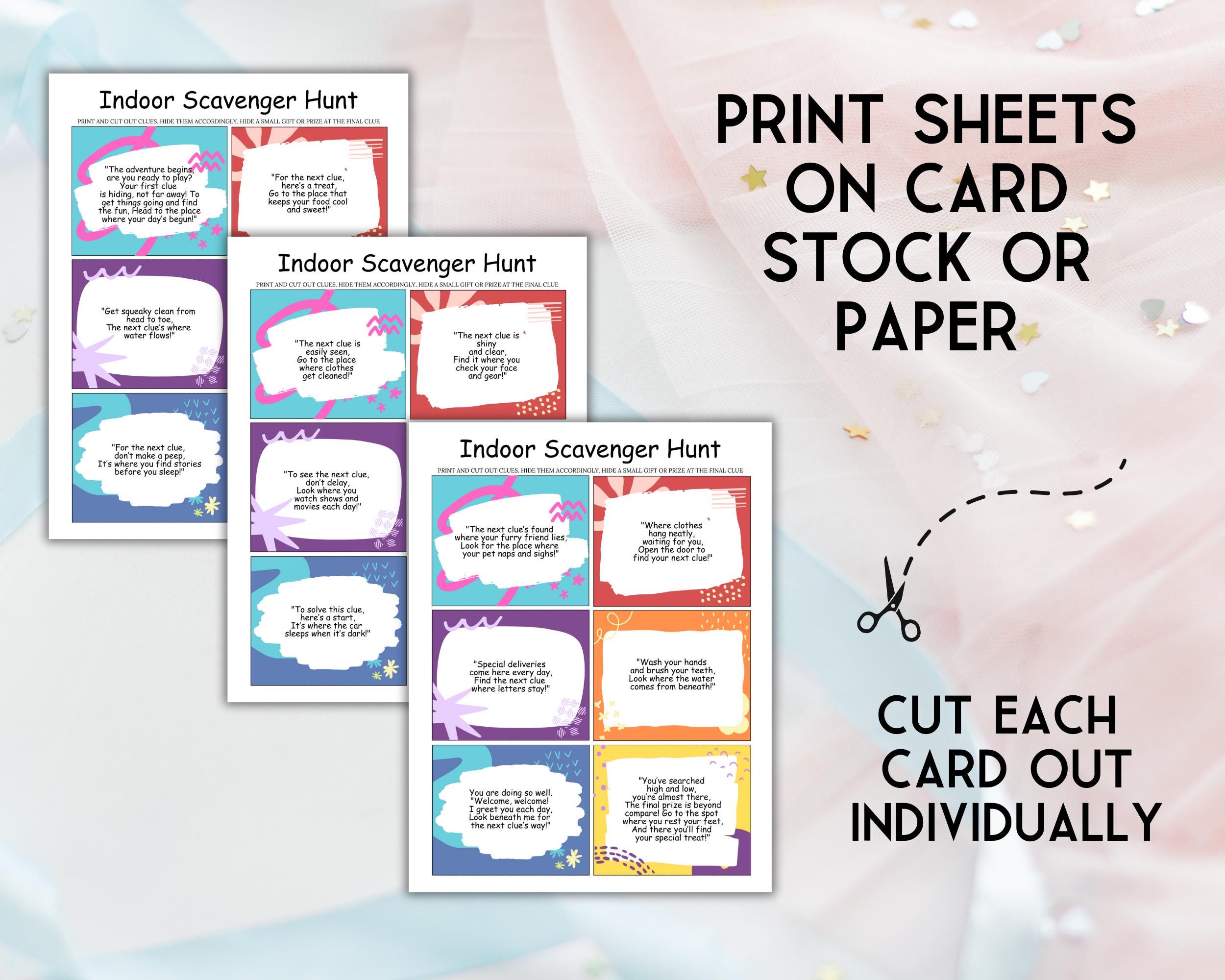 Indoor Scavenger Hunt Printable, Treasure Hunt for Kids Template ...