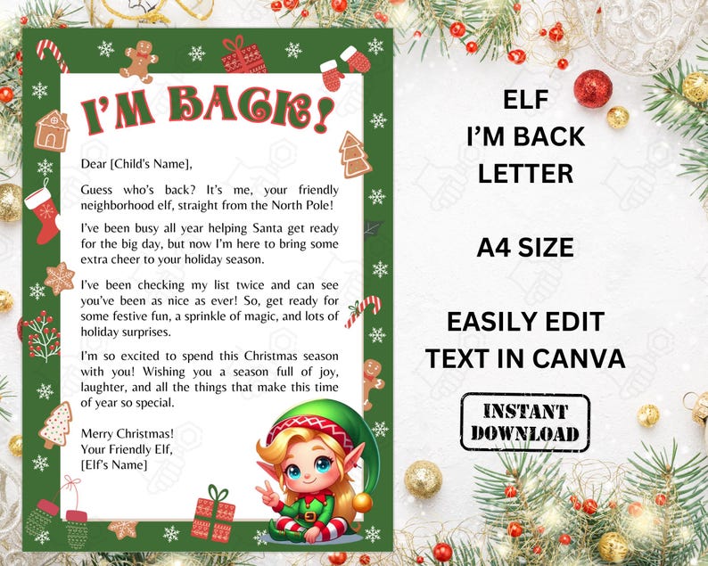 Editable Elf Letter, Elf Printable, Personalized Elf Letter, Elf on the ...