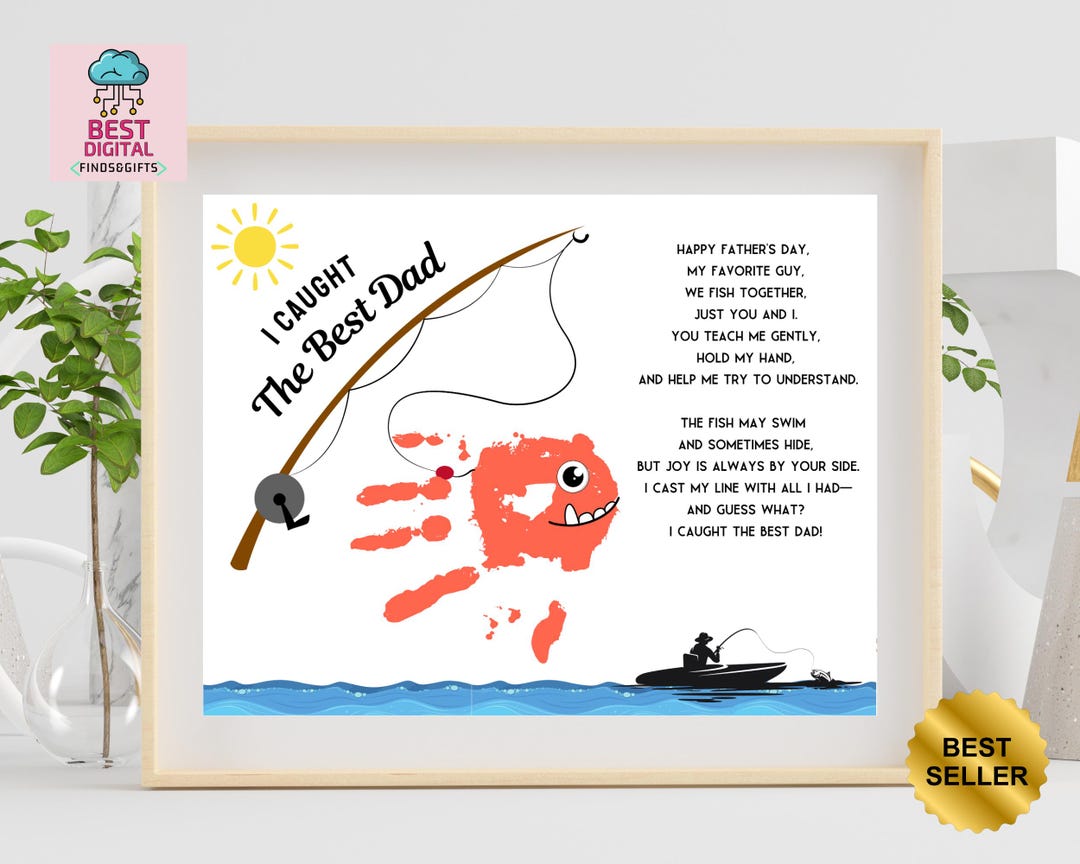 Dad Fish Handprint Art Printable | Dad Fishing Birthday Card | Fishing ...