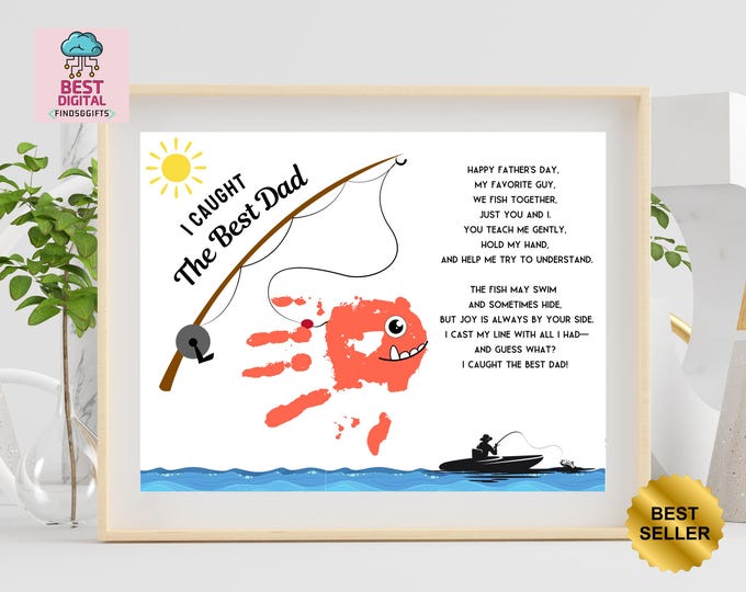 Father's Day Gift From Kid, Printable Handprint Art Craft, Hooked on ...