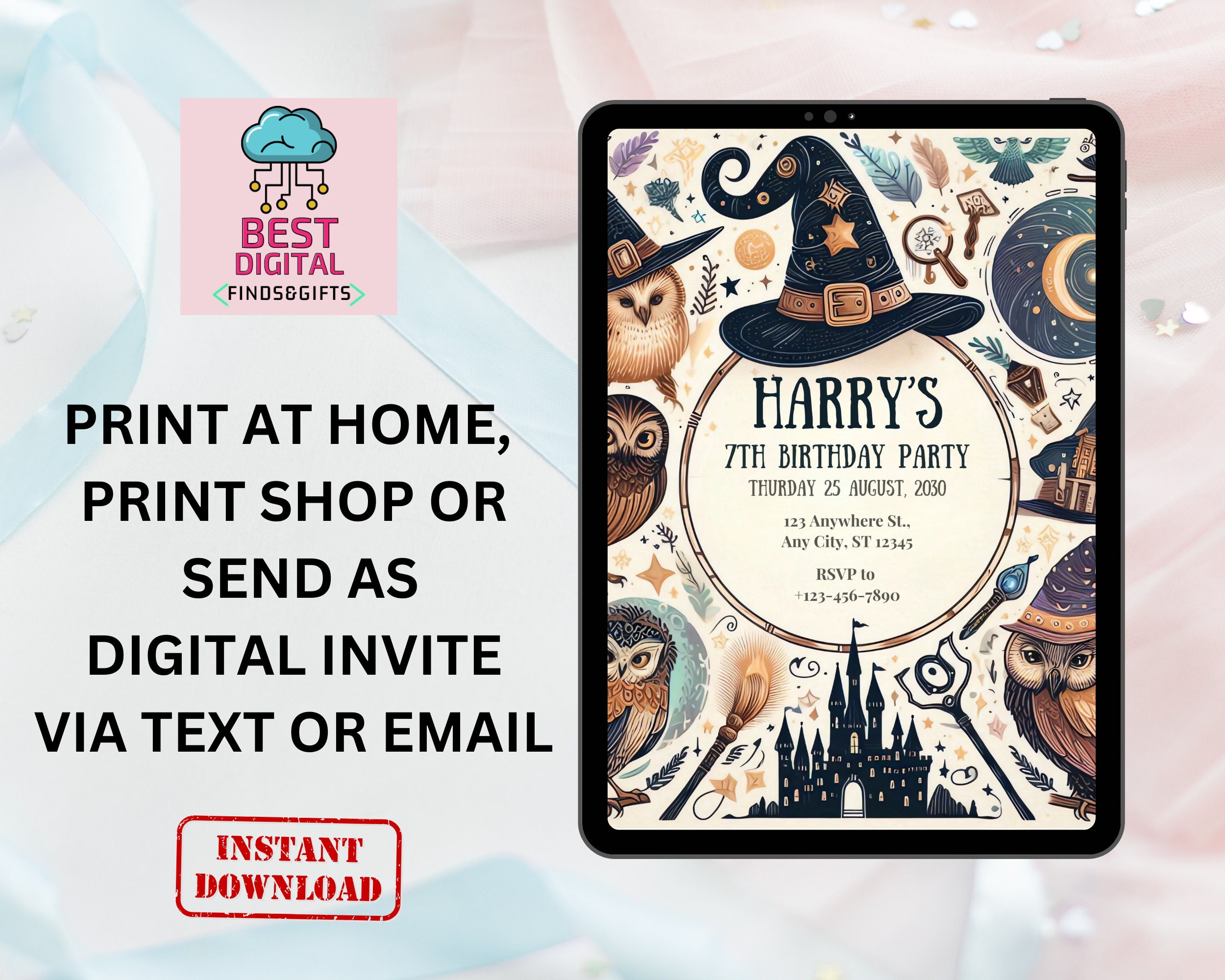 Editable Wizard Birthday Invitation, Magical Birthday Party Invite ...