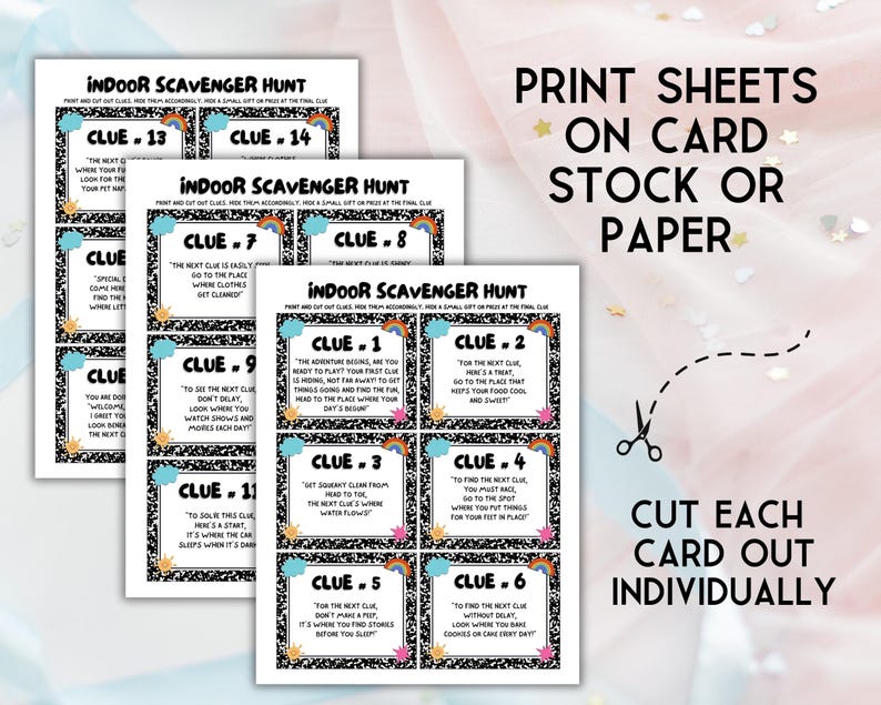 Indoor Scavenger Hunt Printable, Treasure Hunt for Kids Template ...