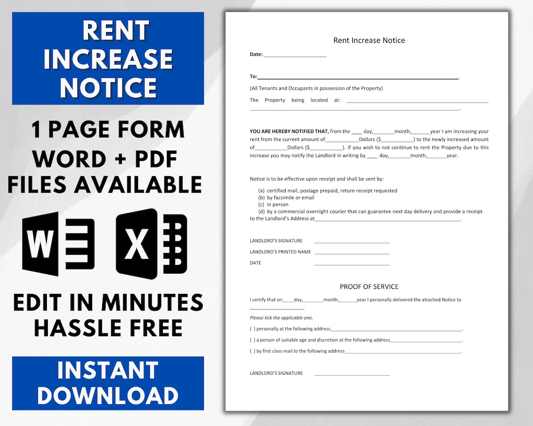 Rent Increase Notice, Editable Notice of Rent Increase Template ...