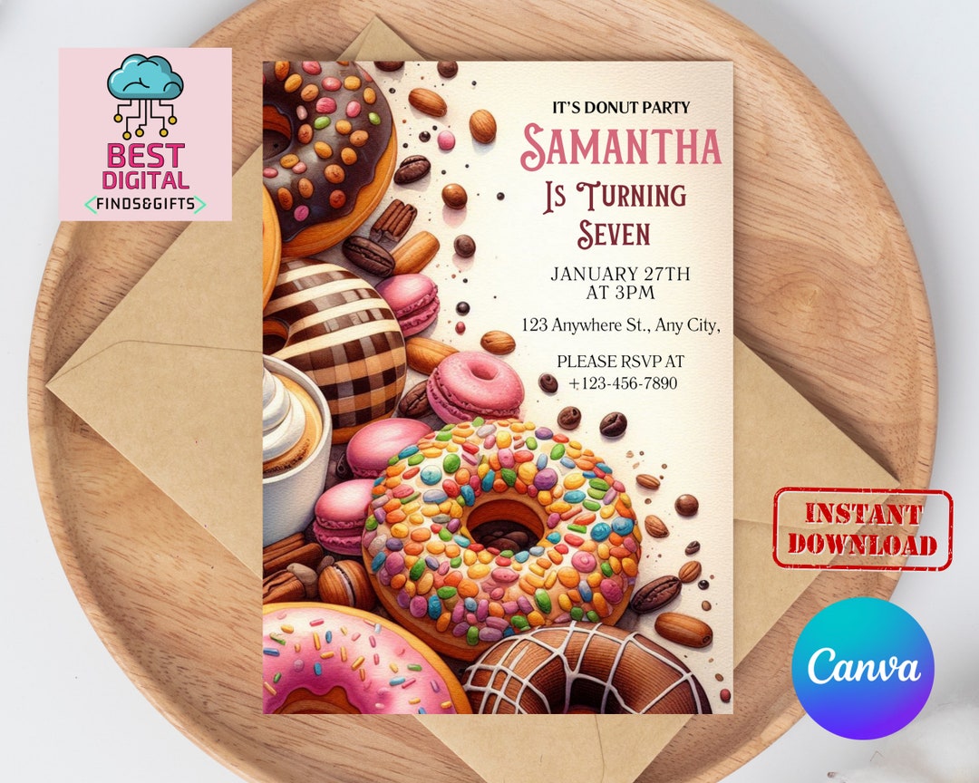 Donut Invitation, Donut Invites, Instant Download Donut Invites ...