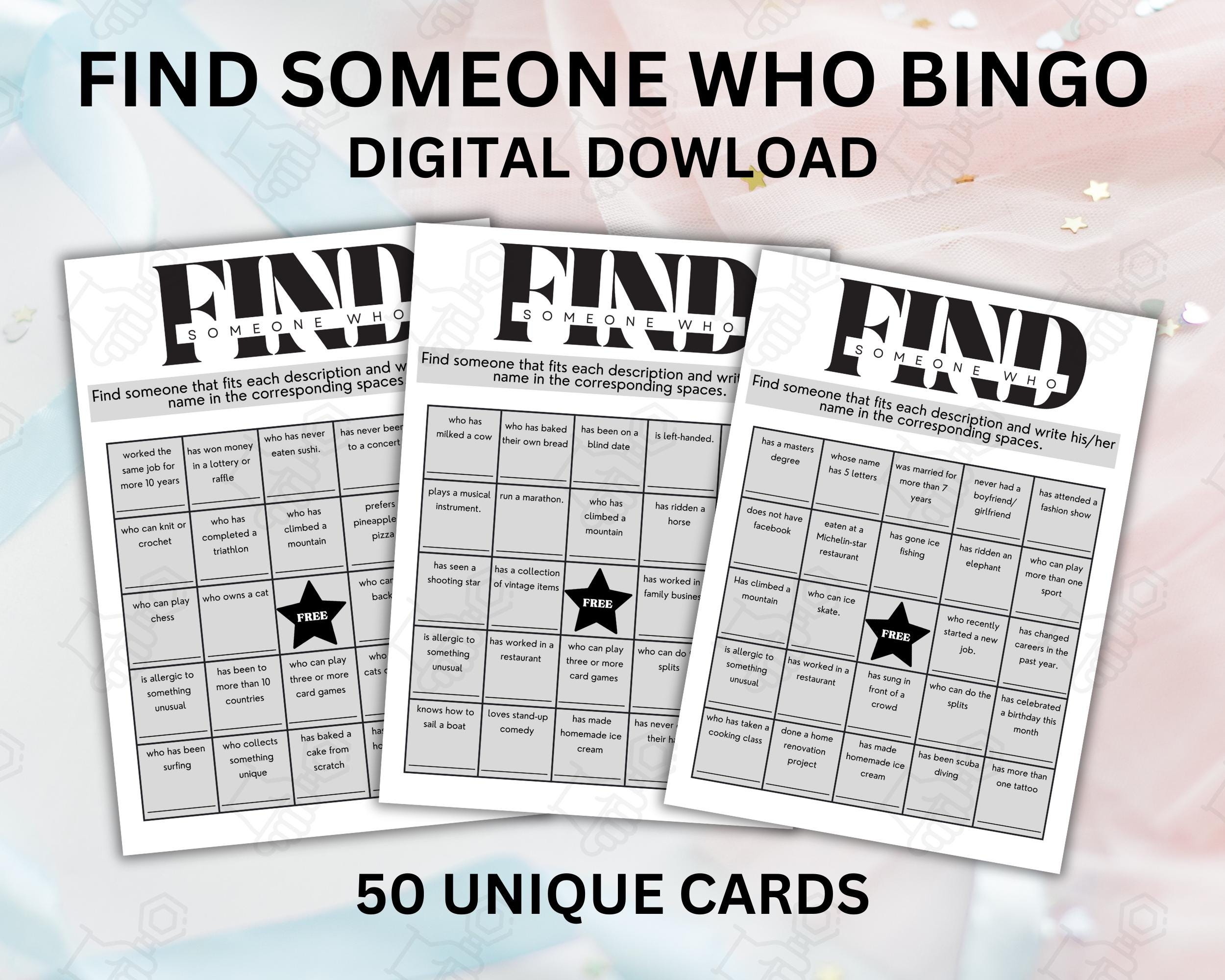 Get to Know You Bingo, Find Someone Who Bingo, Find the Guest Bingo ...