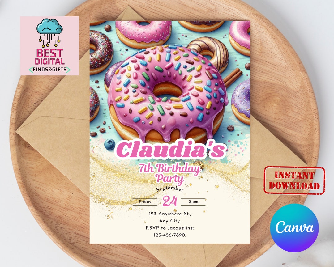 Donut Invitation, Donut Invites, Instant Download Donut Invites ...