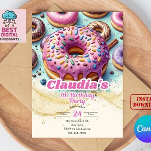 Donut Invitation, Donut Invites, Instant Download Donut Invites ...