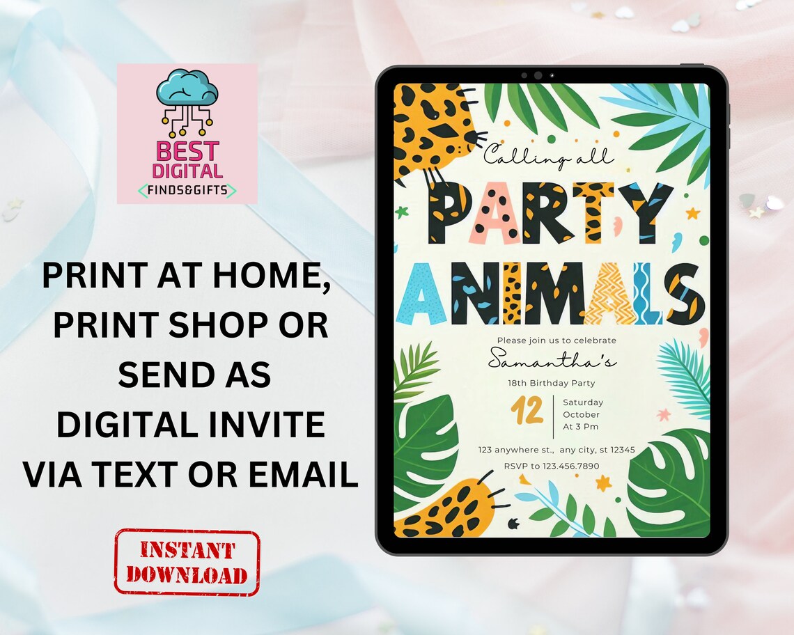 Party Animals Invitation, Party Animals Birthday Invitation, Kids ...