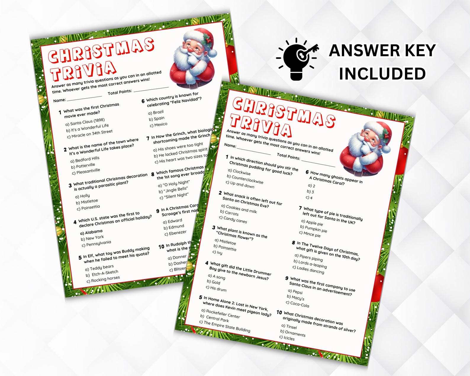 Printable Christmas Trivia Game, Christmas Party Game, Christmas Game ...