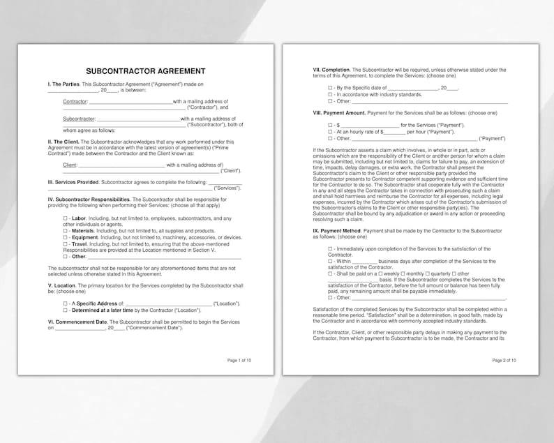 Subcontractor Agreement Template, Subcontractor Agreement Forms ...