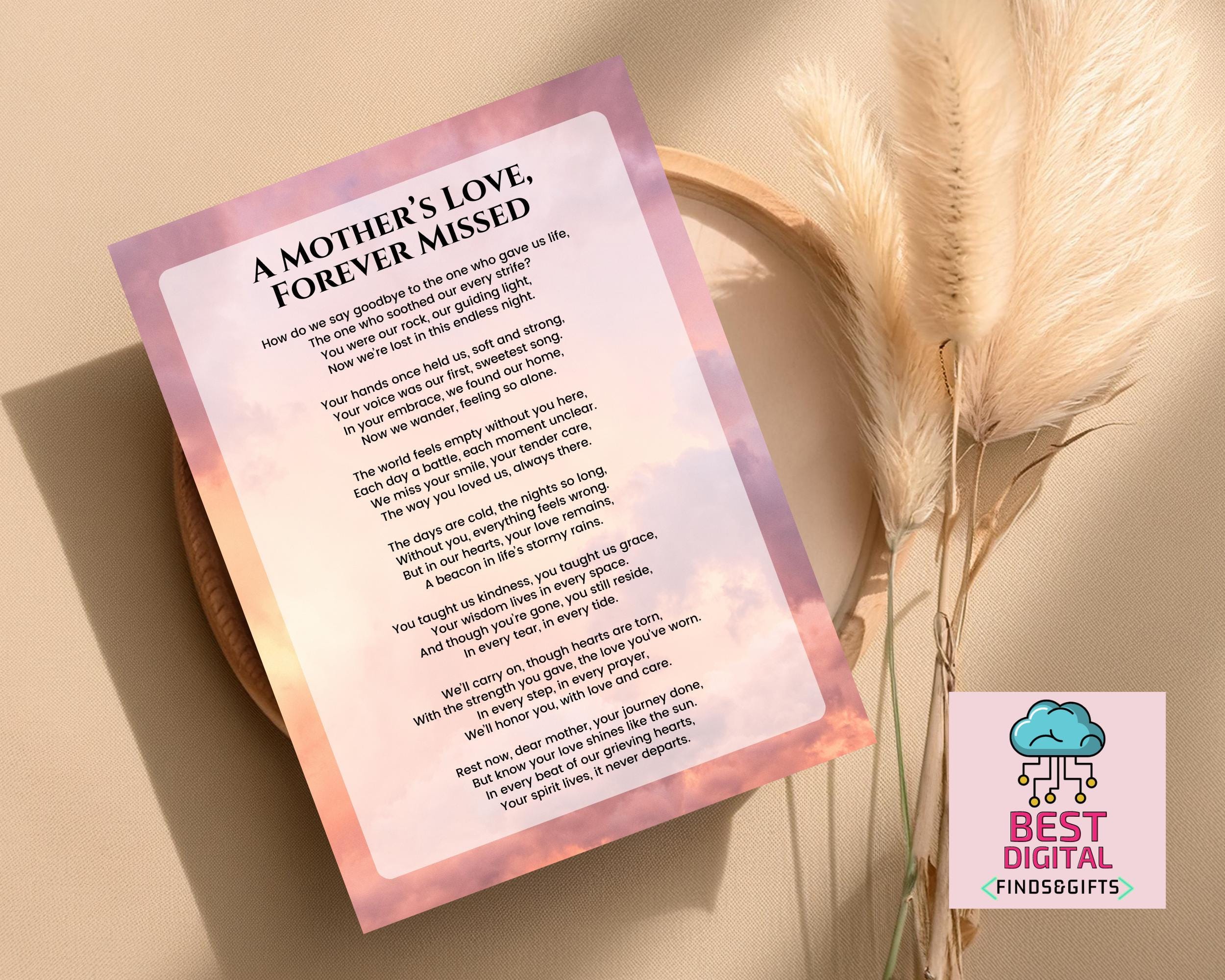 A Mothers Love, Funeral Poem, Grief and Sorrow Poem,bereavement Print ...
