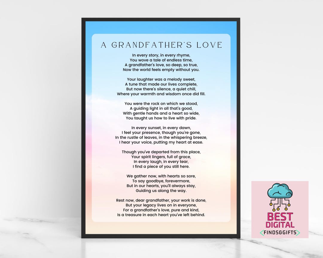 Grandfathers Love, Funeral Poem, Grief and Sorrow Poem, Bereavement ...