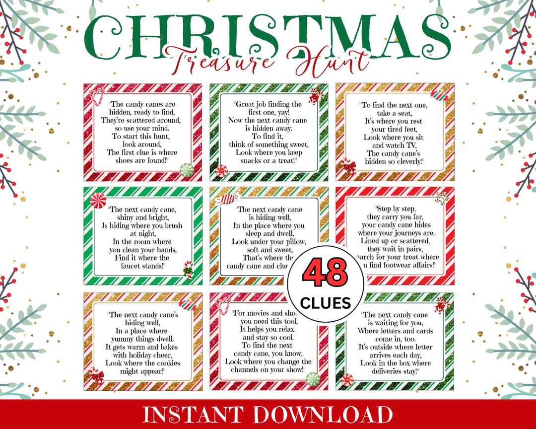 Candy Cane Treasure Hunt, Christmas Treasure Hunt, Candy Cane Christmas ...