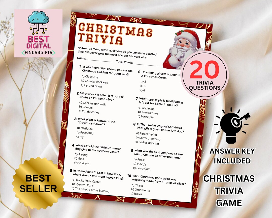 Printable Christmas Trivia Game, Christmas Party Game, Christmas Game ...