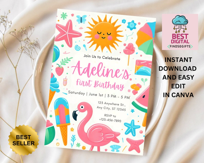 Editable Summer Party, Pool Party Invitation Tropical Splish Splash ...