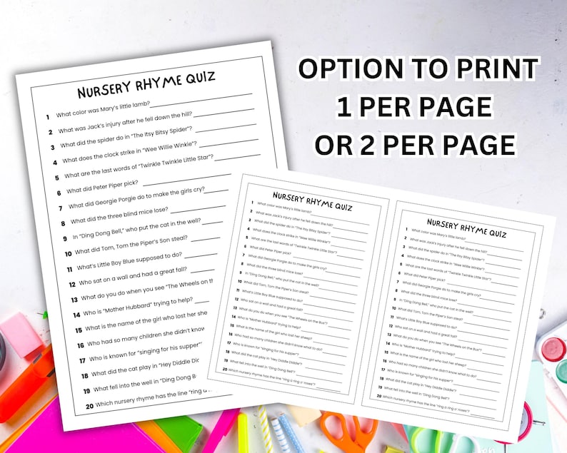 Nursery Rhyme Quiz Baby Shower Game, Nursery Rhymes Game, Fun Baby ...