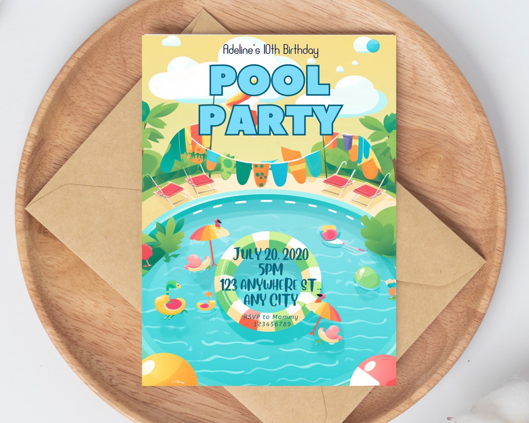 Editable Pool Party Invitation Tropical Splish Splash Girly Pool Party ...