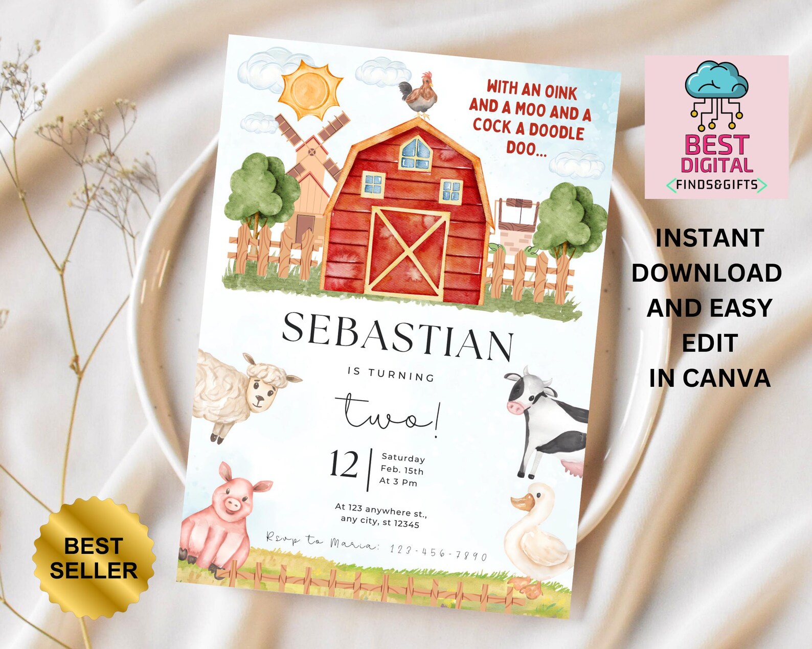 Editable Farm Birthday Invitation Template, Farm Animals Birthday ...