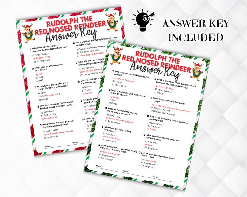 Rudolph Trivia Game, Rudolph the Red Nosed Reindeer Printable Christmas ...