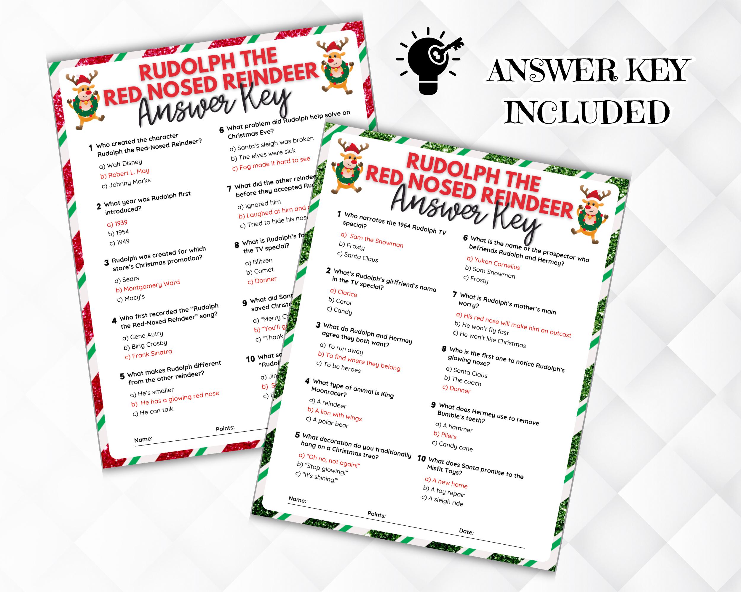 Rudolph Trivia Game, Rudolph the Red Nosed Reindeer Printable Christmas ...