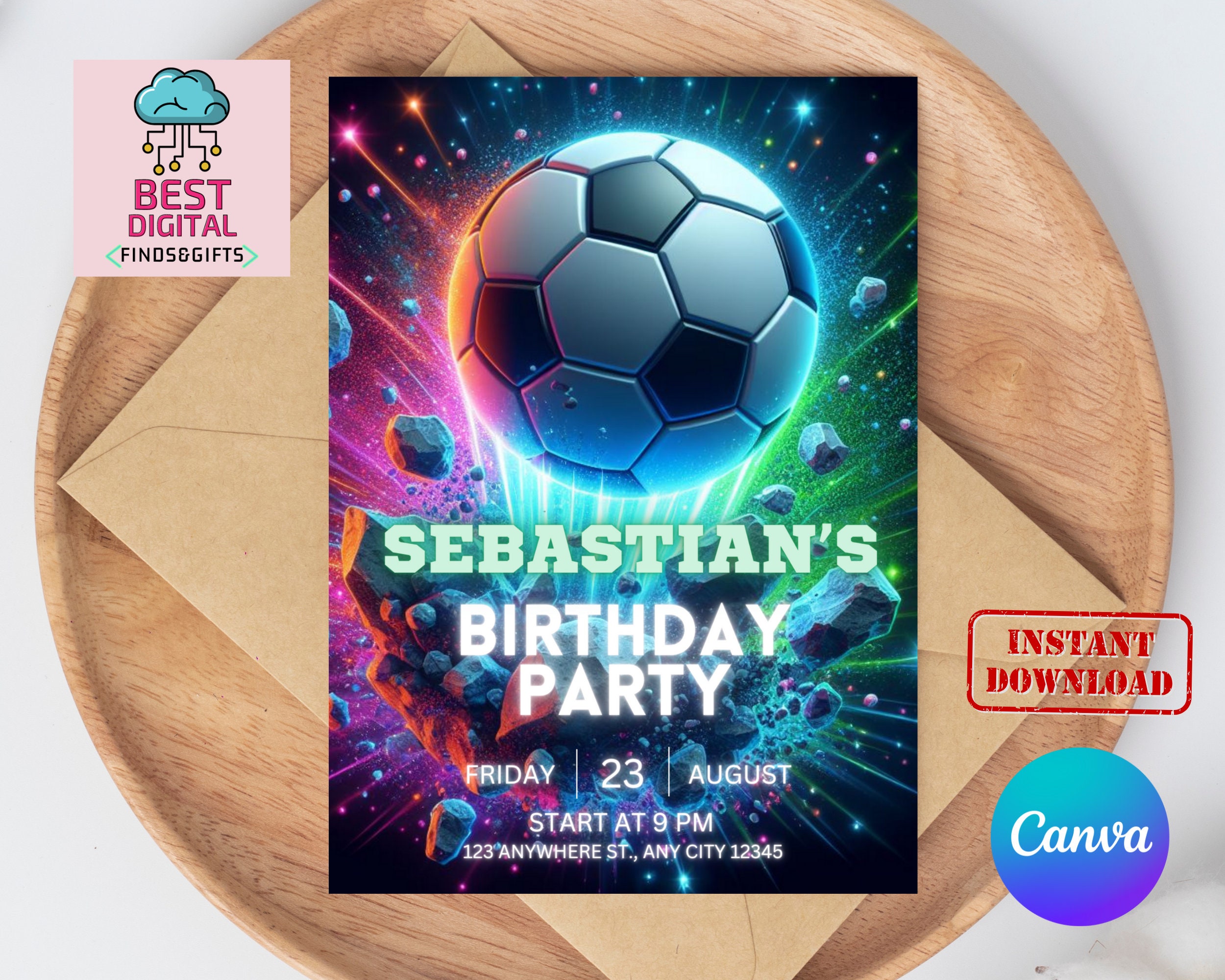 Editable Soccer Birthday Invitation Digital, Soccer Party Invite ...
