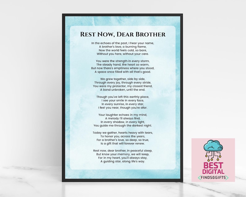 Rest Bow Brother, Brother Funeral Poem, Grief and Sorrow Poem ...