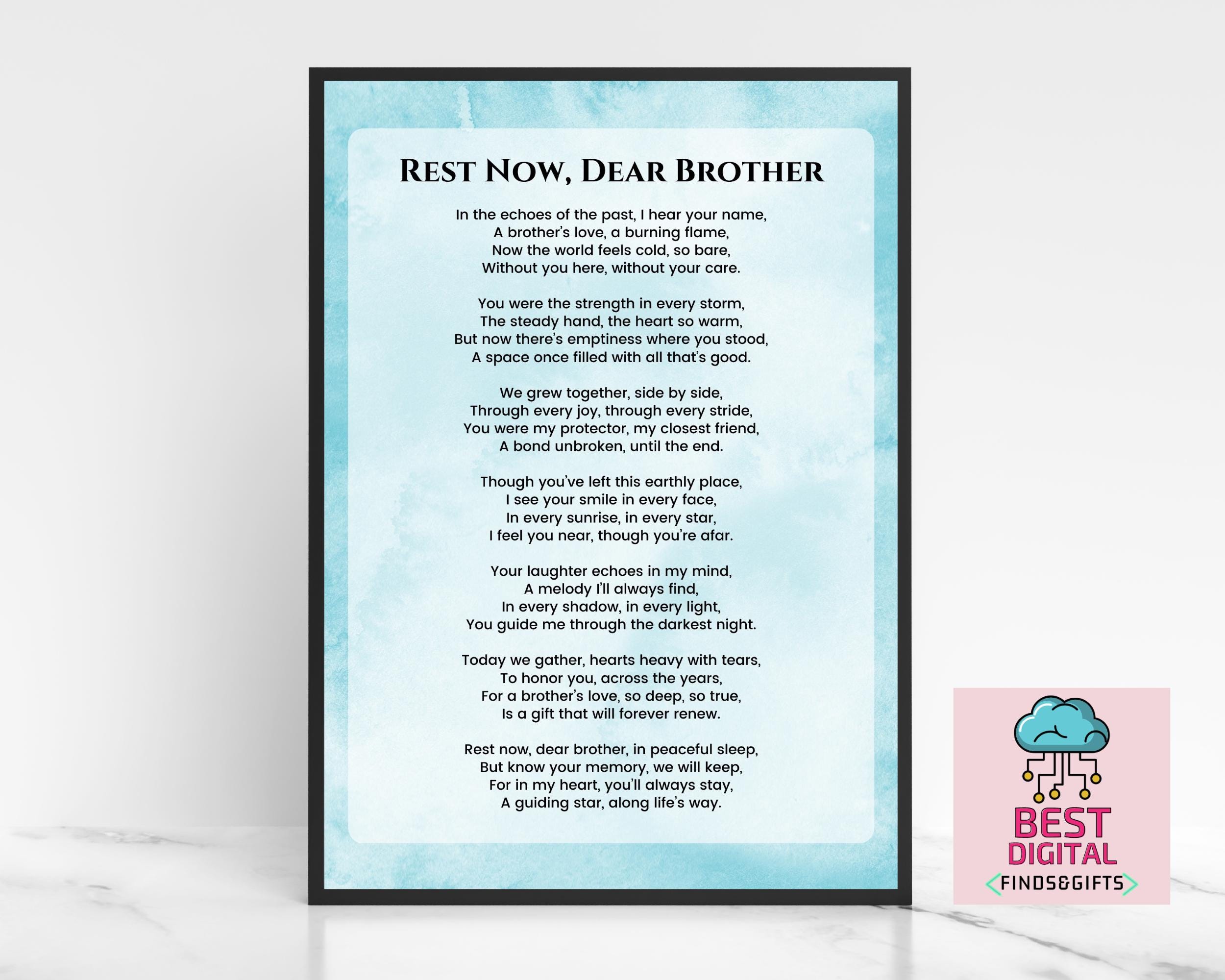 Rest Bow Brother, Brother Funeral Poem, Grief and Sorrow Poem ...