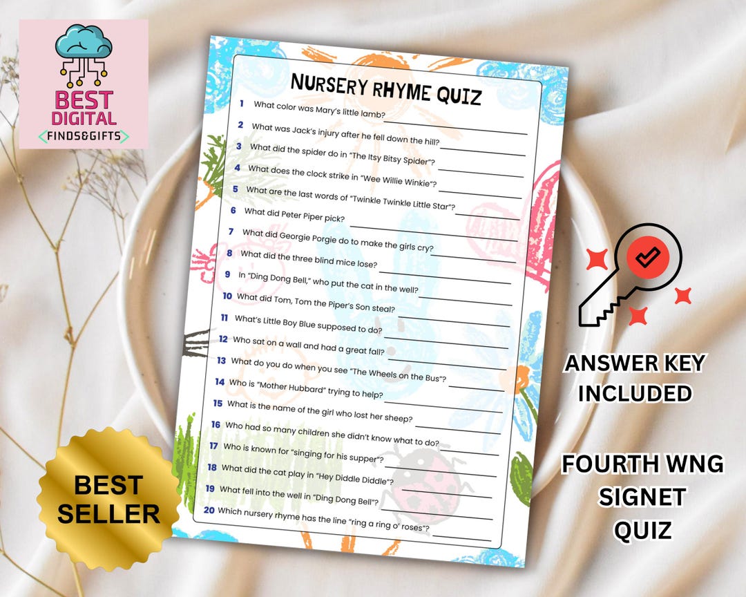 Nursery Rhyme Quiz Baby Shower Game, Nursery Rhymes Game, Fun Baby ...