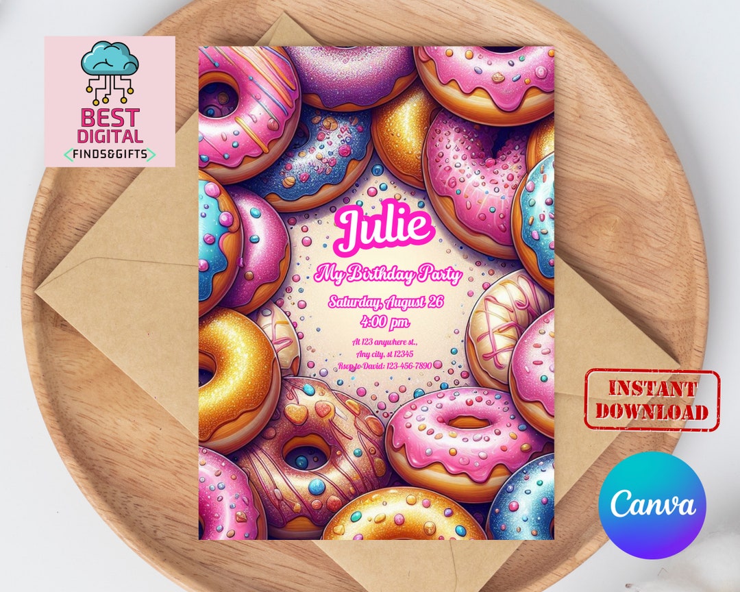 Donut Invitation, Donut Invites, Instant Download Donut Invites ...