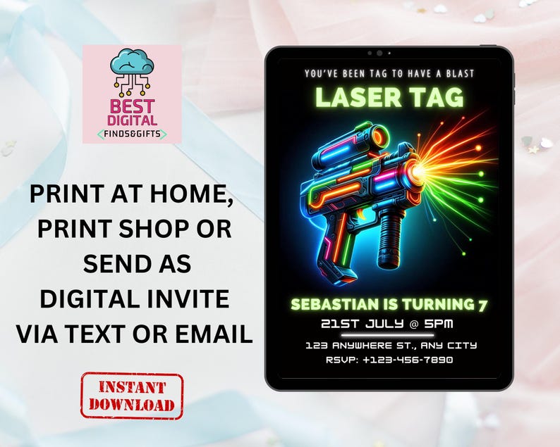 Laser Tag Birthday Invitation Template, Laser Tag Invitation, Neon Glow ...