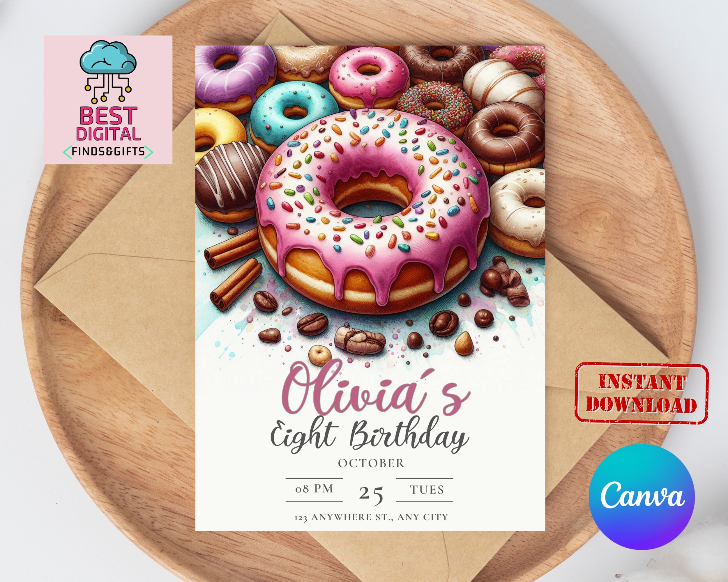 Donut Invitation, Donut Invites, Instant Download Donut Invites ...