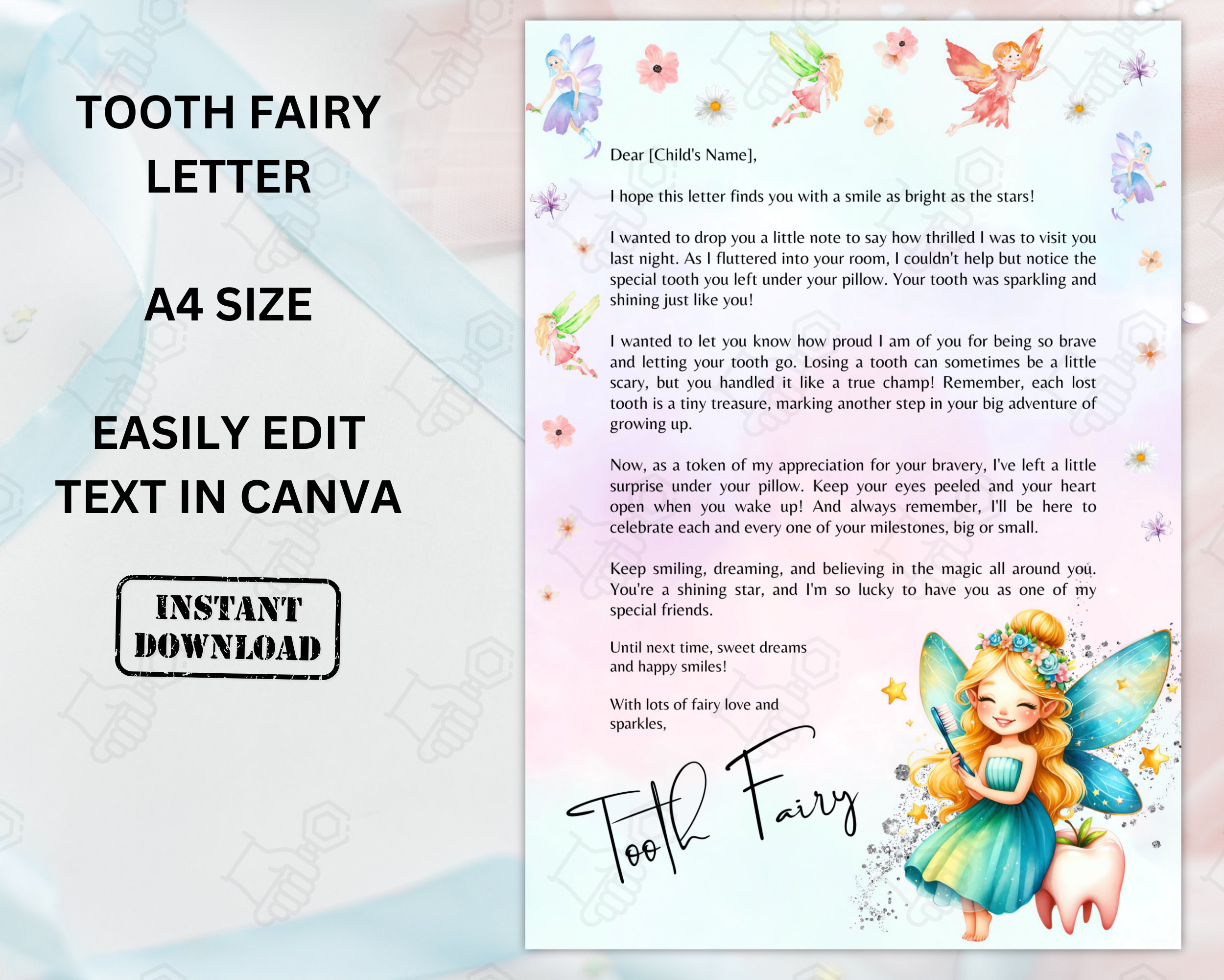Editable Tooth Fairy Set With Envelope, Receipt and Fairy Letter, Fully ...