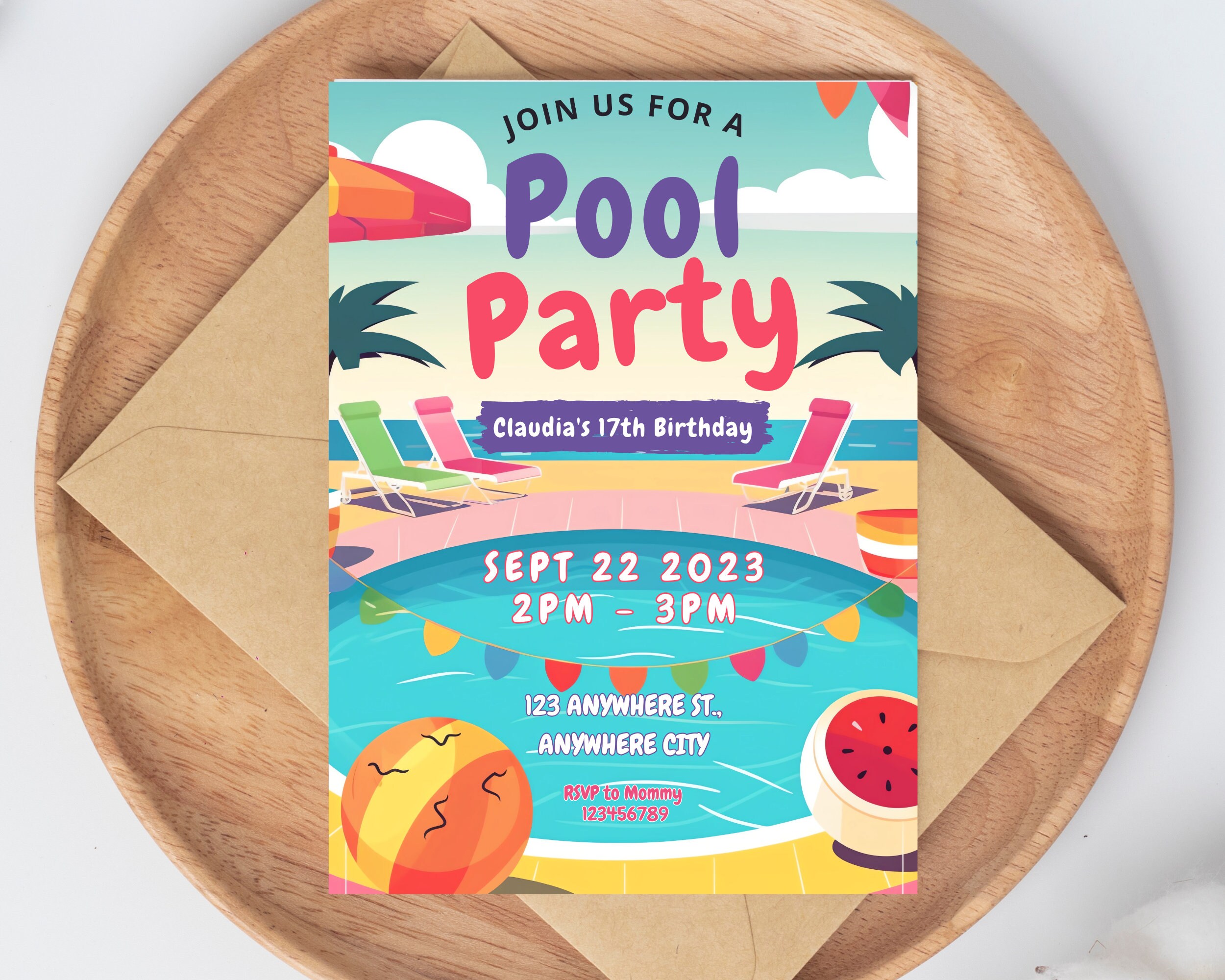 Editable Pool Party Invitation Tropical Splish Splash Girly Pool Party ...