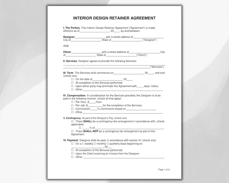 Interior Design Contract, Interior Design Agreement Template, Editable ...