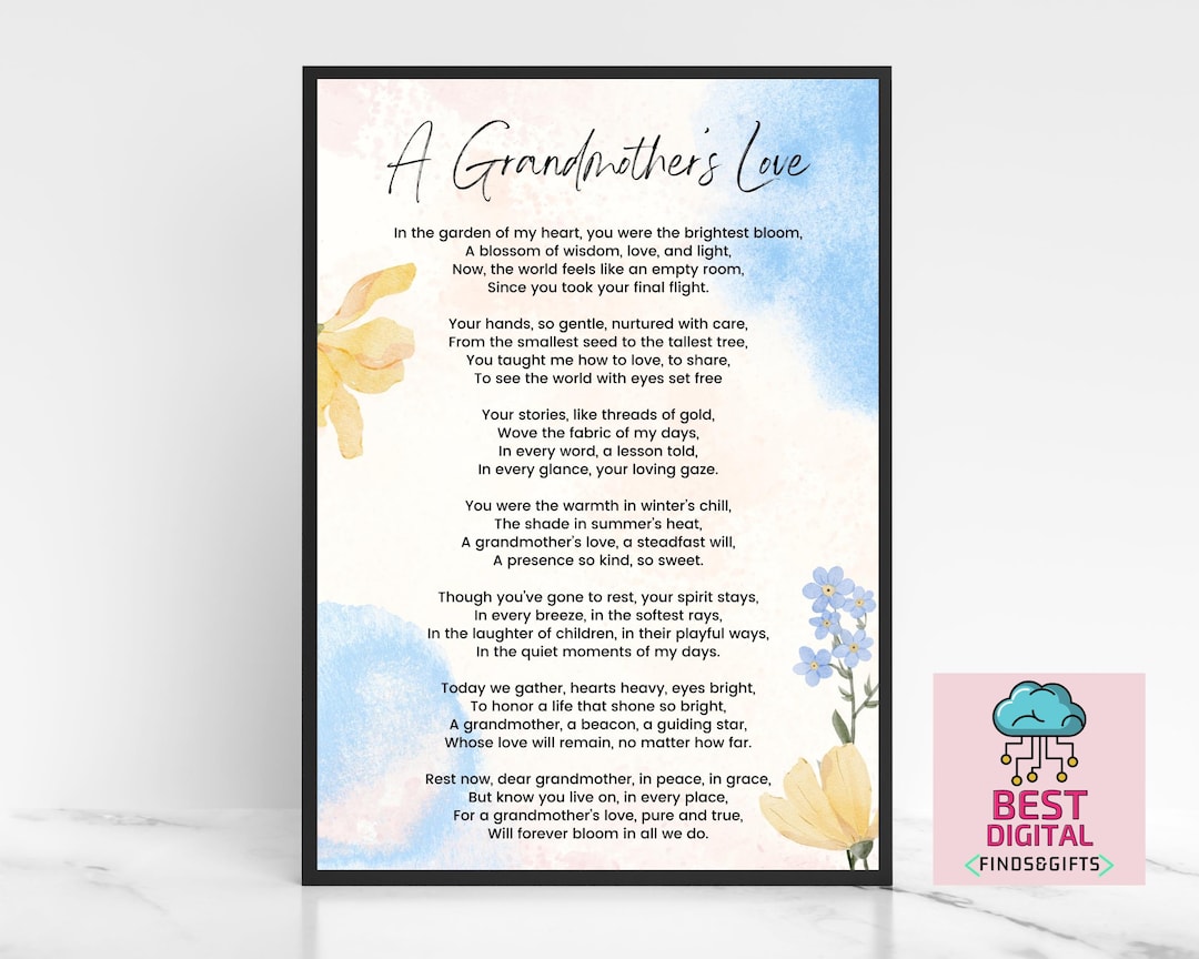 Grandmothers Love, Funeral Poem, Grief and Sorrow Poem, Bereavement ...