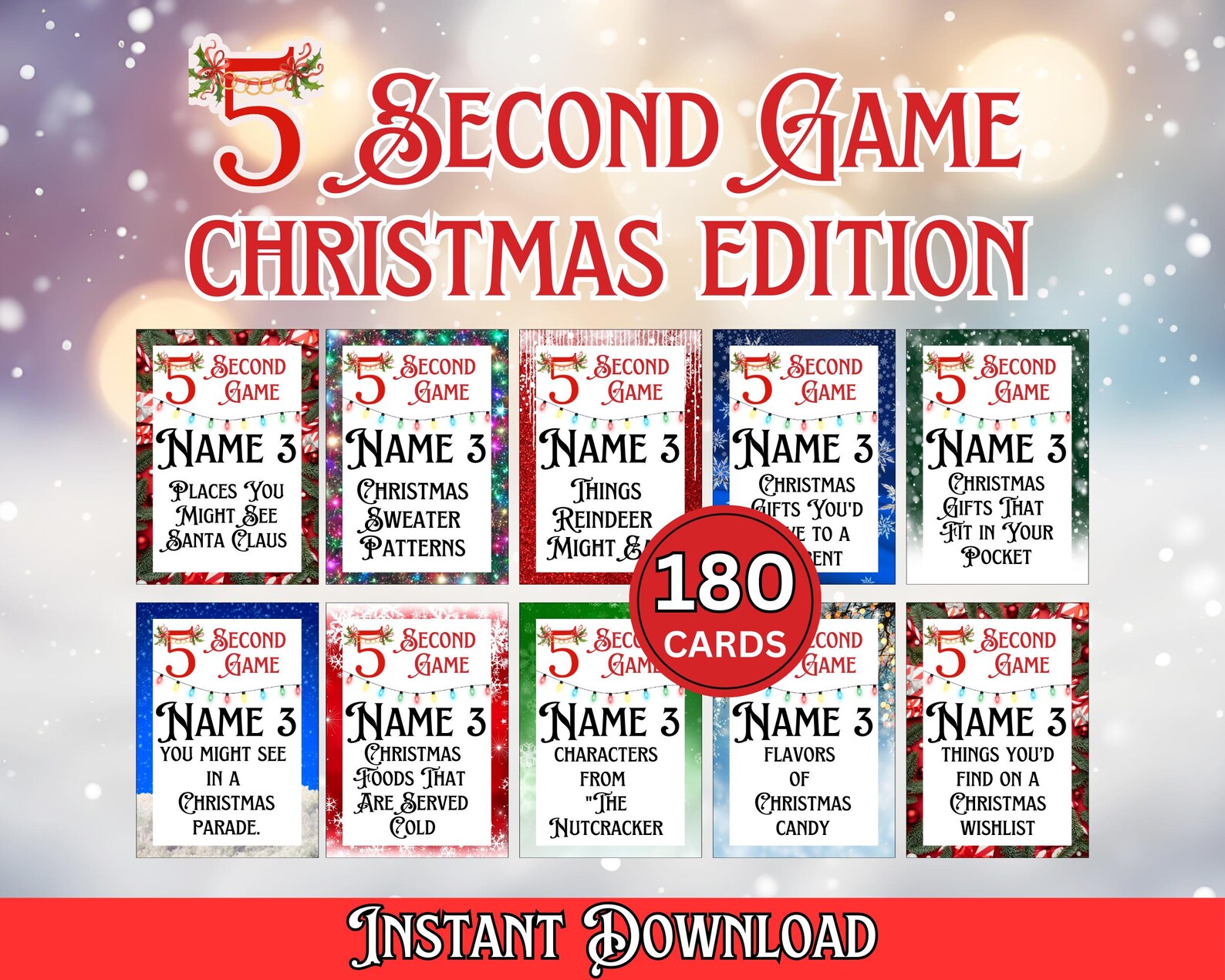 Christmas 5 Second Game, Printable Christmas Game, Christmas Party Game ...