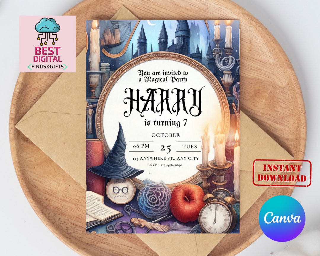 Editable Wizard Birthday Invitation, Magical Birthday Party Invite ...