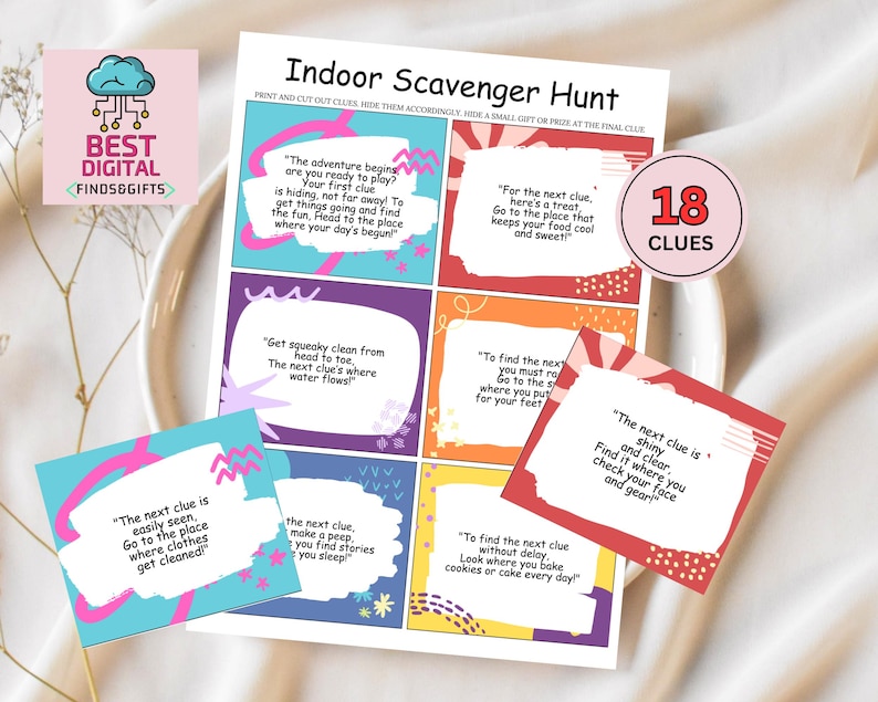 Indoor Scavenger Hunt Printable, Treasure Hunt for Kids Template ...
