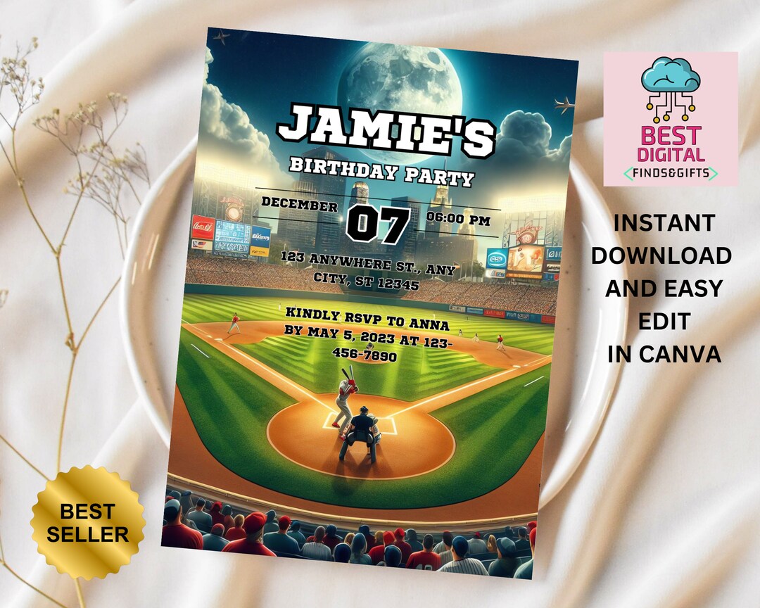 Editable Baseball Birthday Invitation Digital, Baseball Party Invite ...