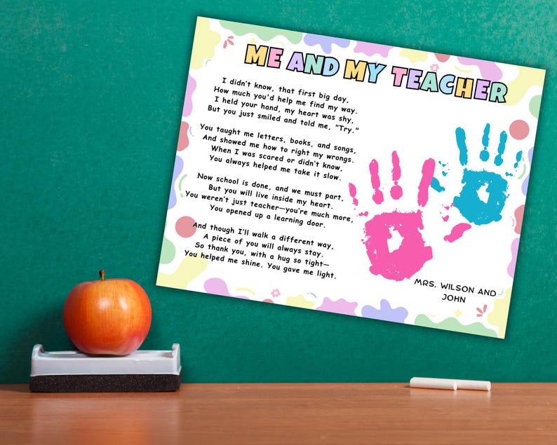 Me and My Teacher, Handprint Art Craft, End of School Poem, Preschool ...